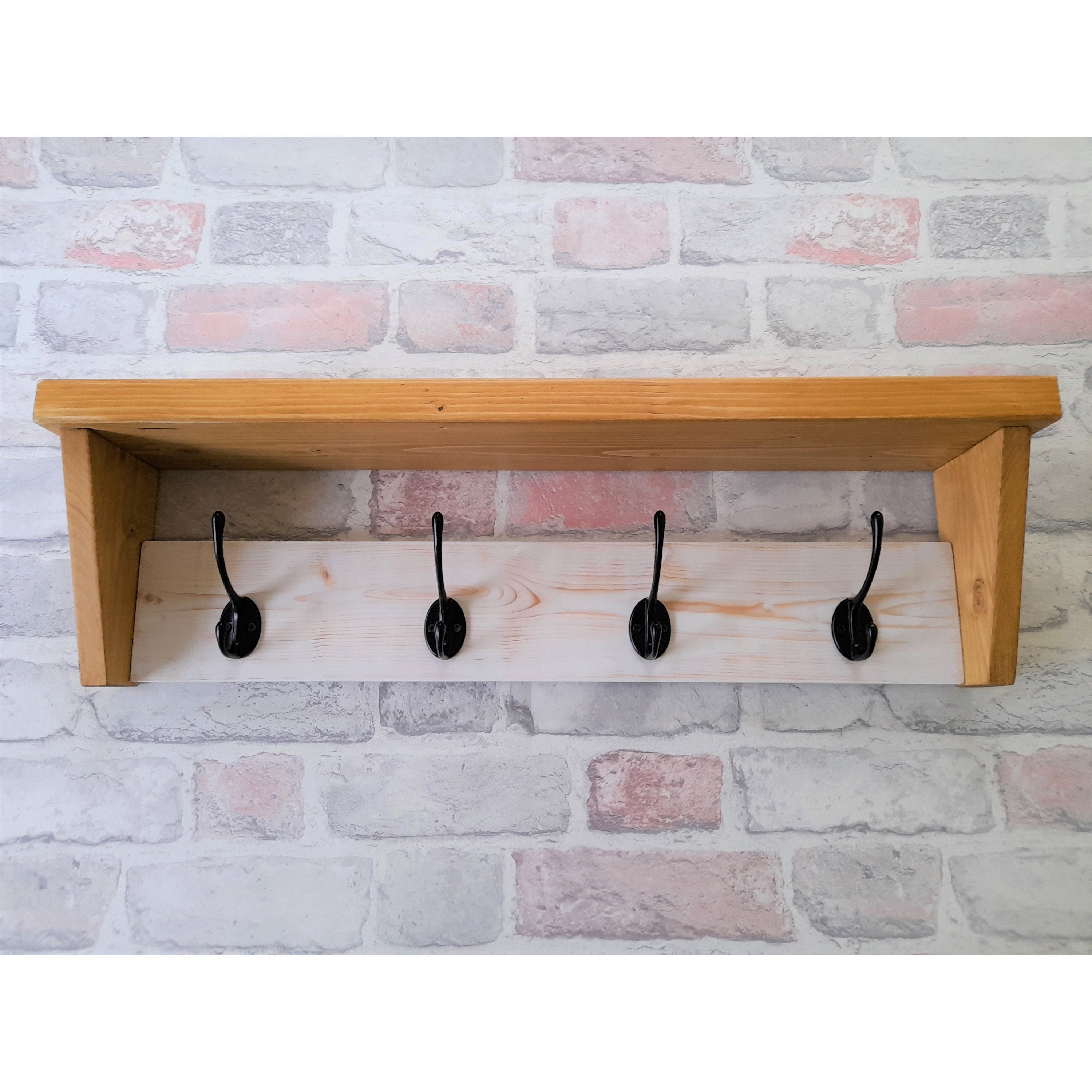 Wooden Coat Rack With Shelf, Handmade Antique Style Wood Coat Hanger ...