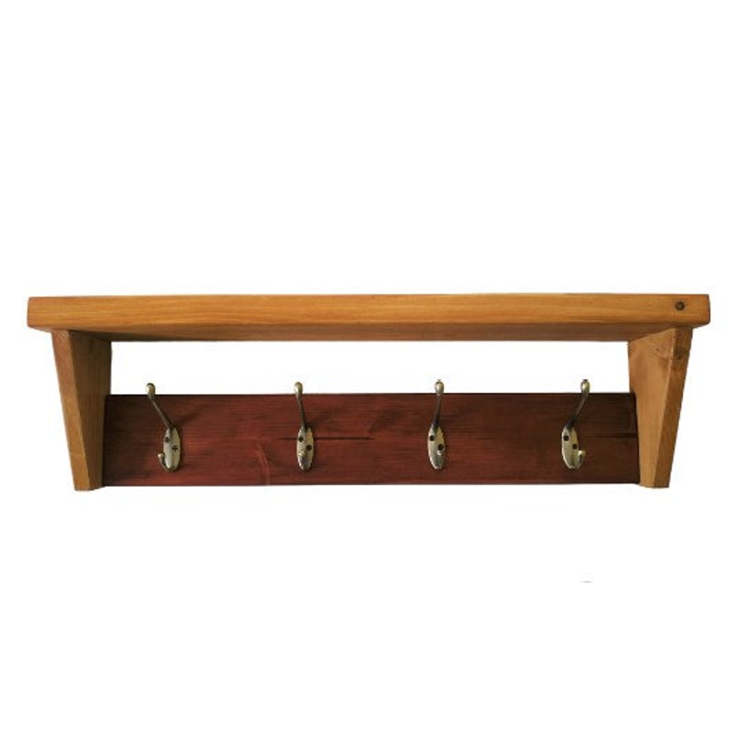 Wooden Coat Rack With Shelf, Handmade Antique Pine and Mahogany Wood ...