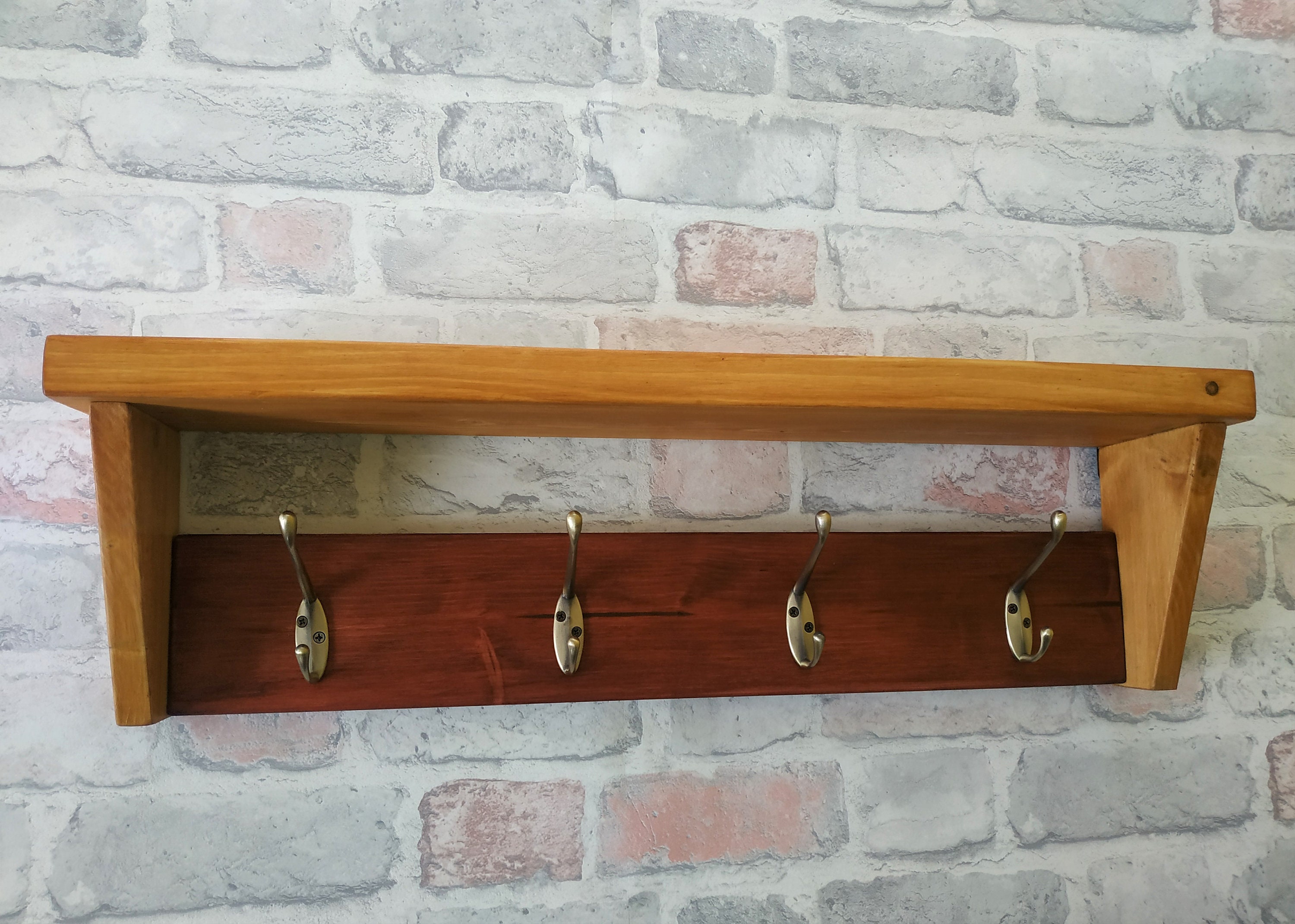 Wooden Coat Rack With Shelf, Handmade Antique Pine and Mahogany Wood ...