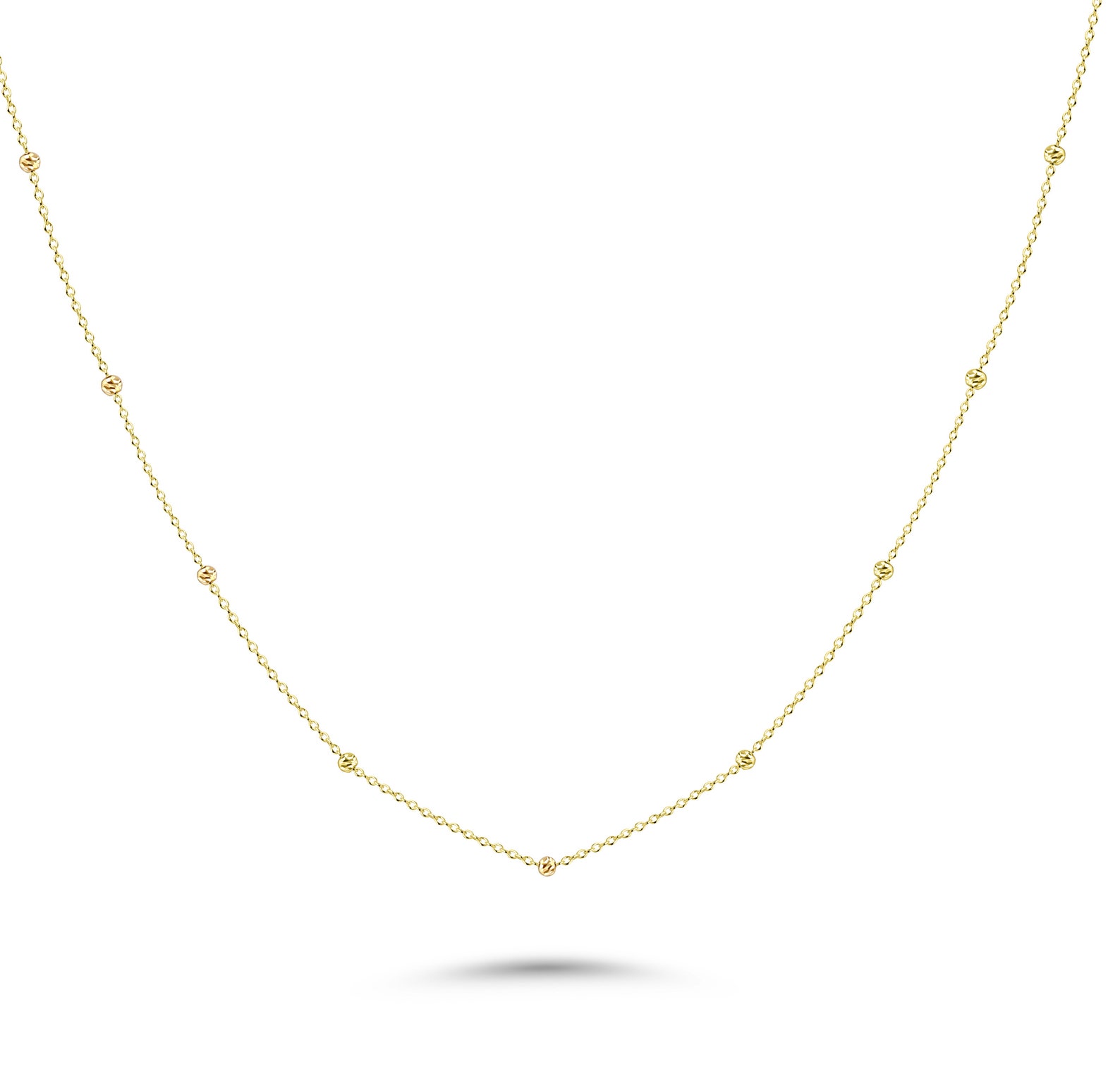 14 Karat Gold Ball Station Necklace | Gold Ball Chain Necklace ...