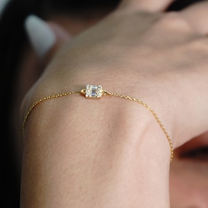 14 Karat Solid Gold CZ Baguette Bracelet | Chic CZ Baguette Bracelet in Solid Gold | Dainty ...