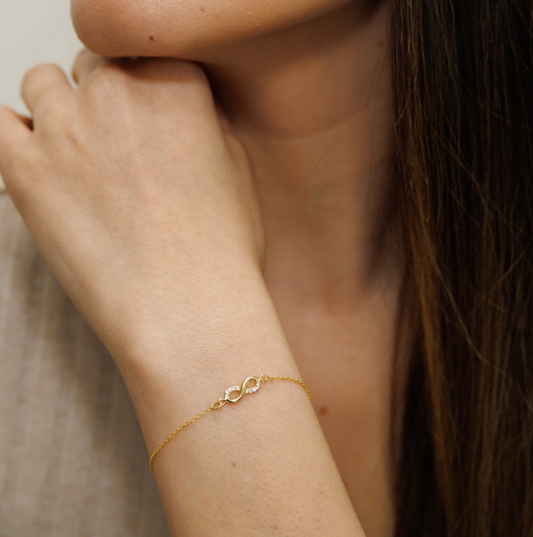 Infinity Bracelet With CZ in 14 K Solid Gold | Chic Infinity Gold ...