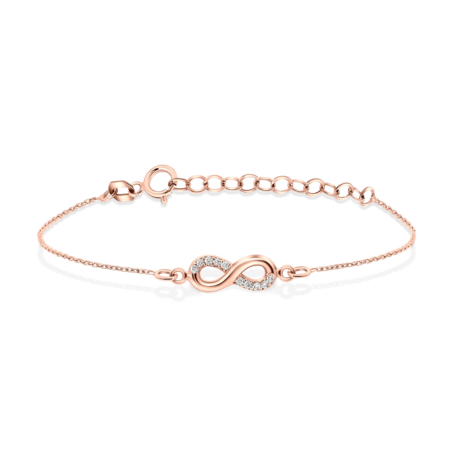 Infinity Bracelet With CZ in 14 K Solid Gold | Chic Infinity Gold ...