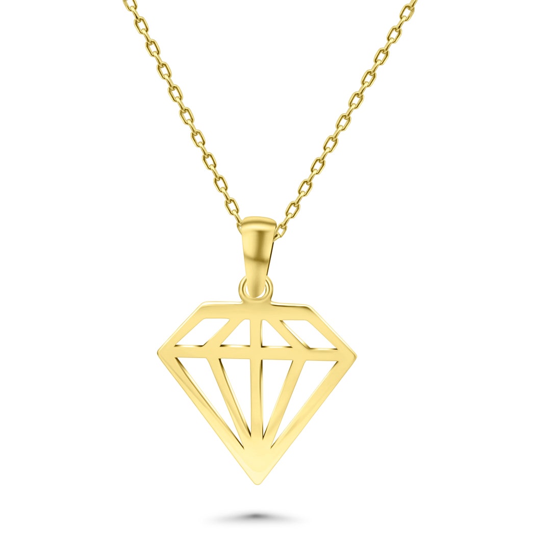 Diamond Shaped Pendant Necklace in 14 Karat Solid Gold | Minimalist ...
