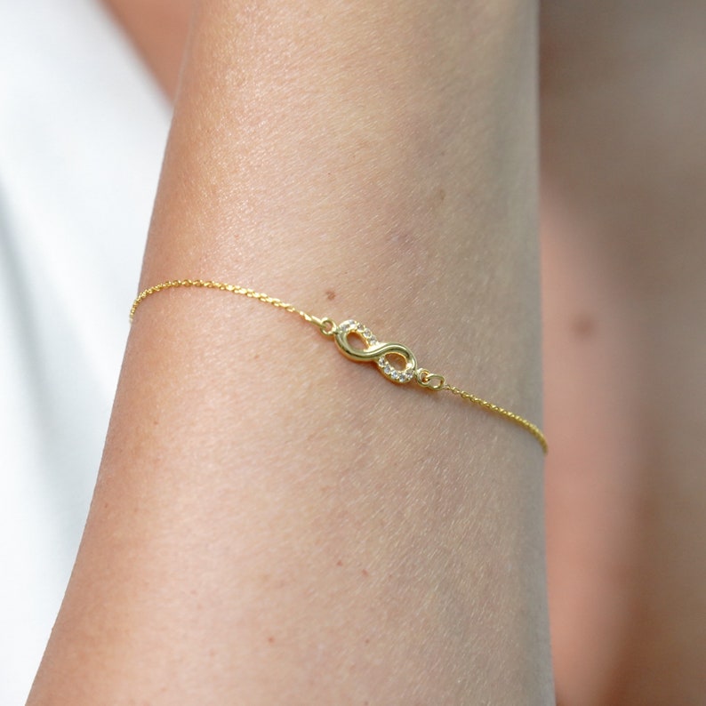 Infinity Bracelet With CZ in 14 K Solid Gold | Chic Infinity Gold ...