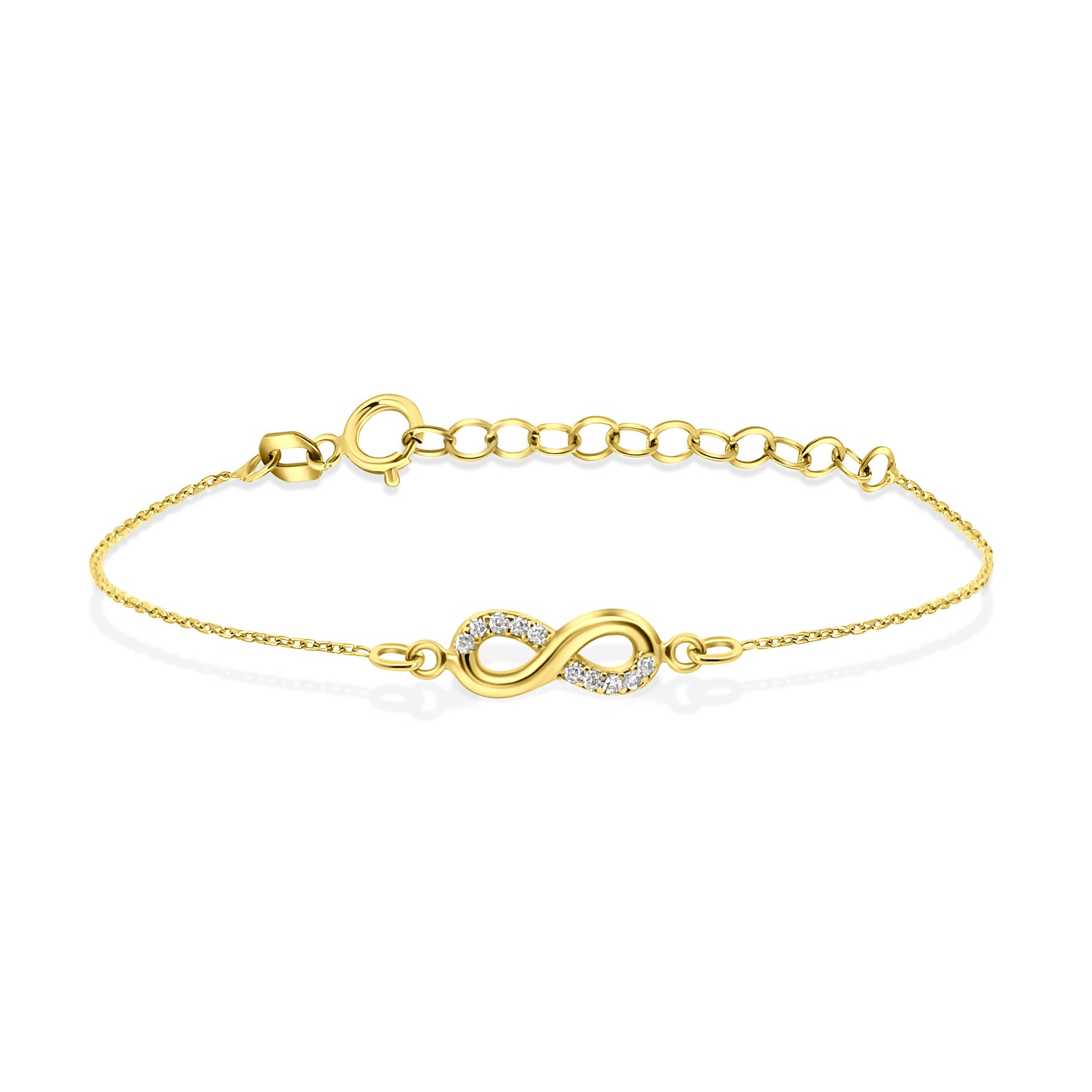 Infinity Bracelet With CZ in 14 K Solid Gold Chic Infinity Gold ...