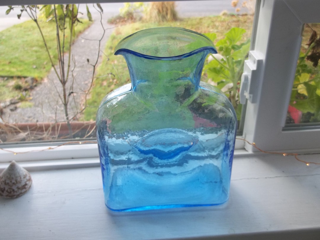Blenko Double Spout Pitcher Blue - Etsy