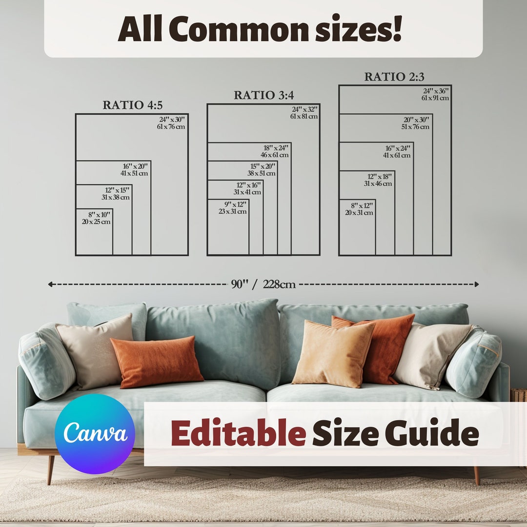 Wall Art Size Guide Template: Vertical Print Chart (canva Editable PDF ...
