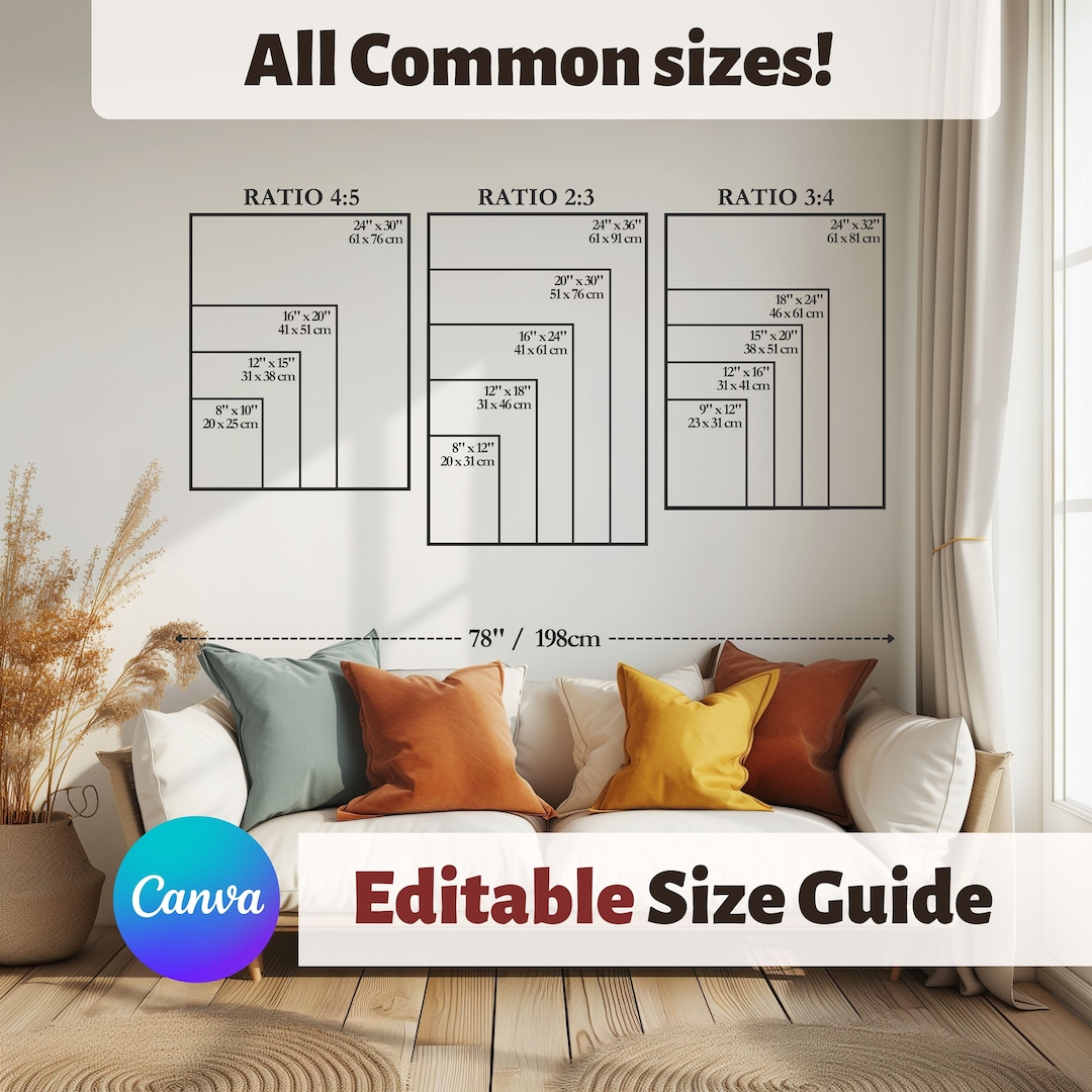 Editable Wall Art Size Guide | Canva Size Guide | Print Size Guide ...