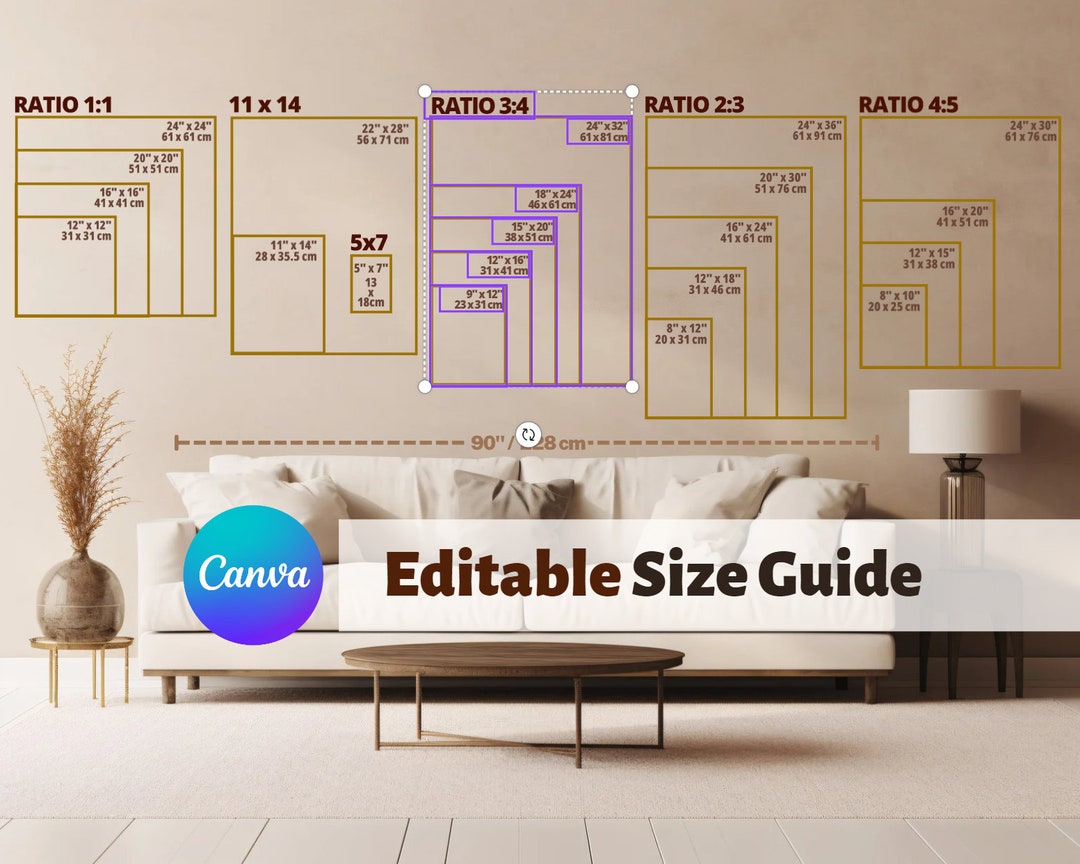 Wall Art Size Guide Template: Editable Print & Frame Chart (PDF) - Etsy