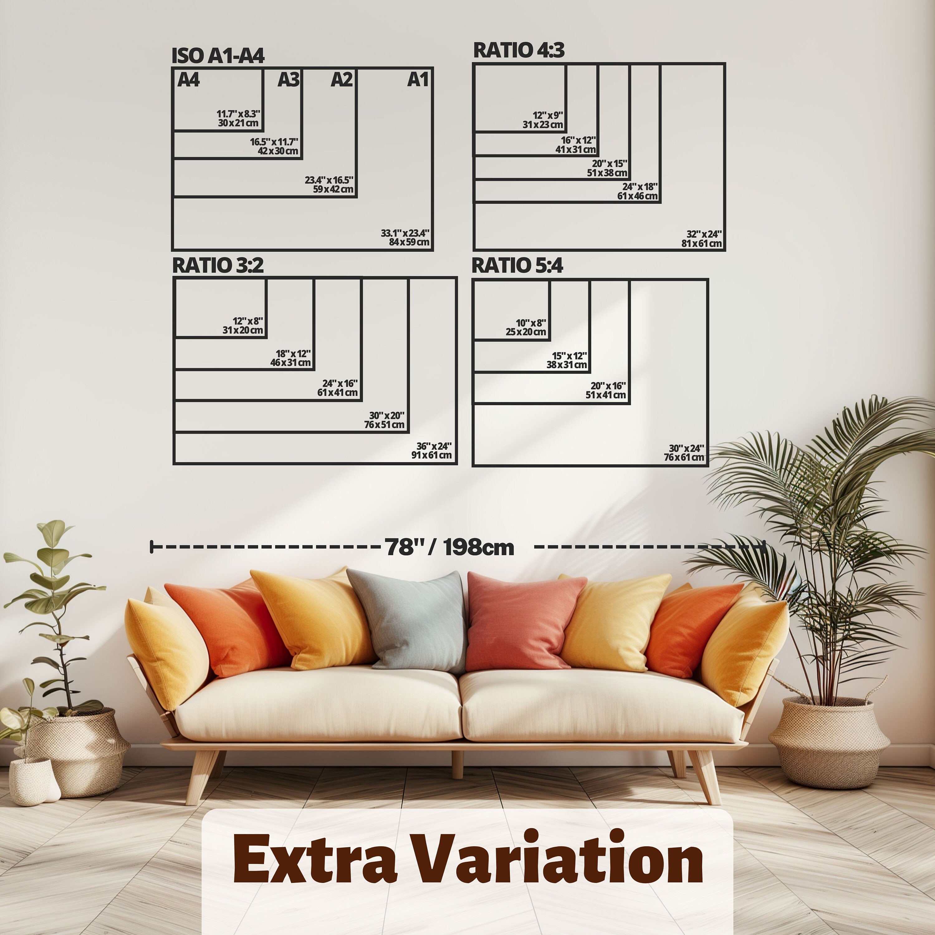 Horizontal Wall Art Size Guide: Canva Editable Template (digital ...
