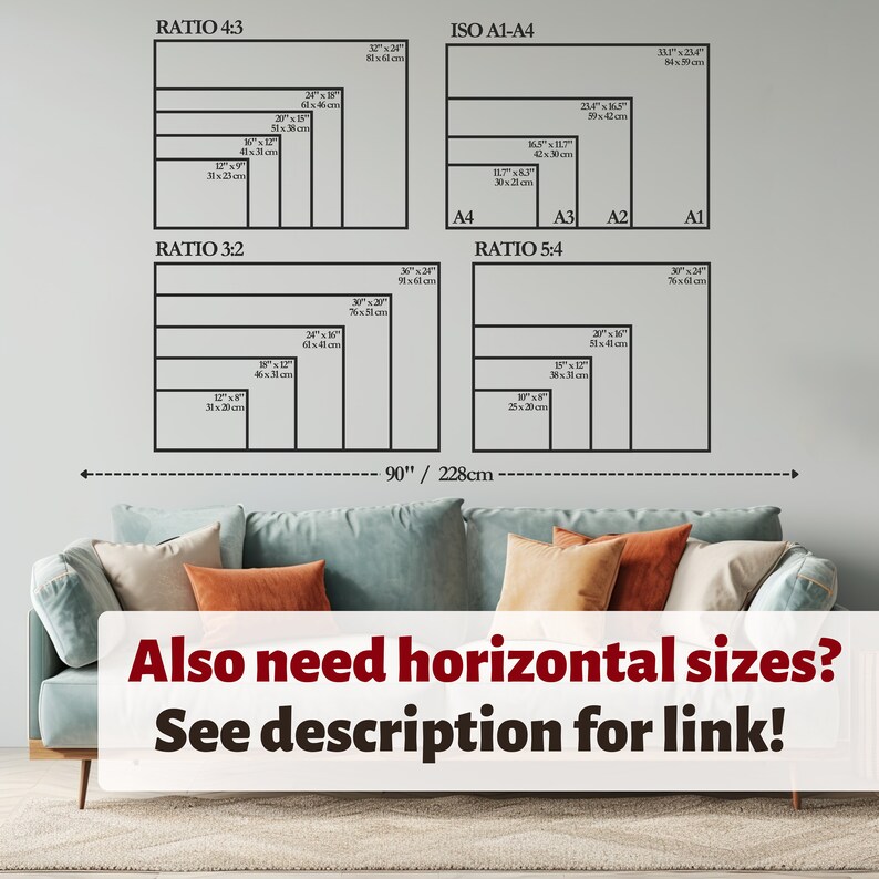 Wall Art Size Guide Template: Vertical Print Chart (canva Editable PDF ...