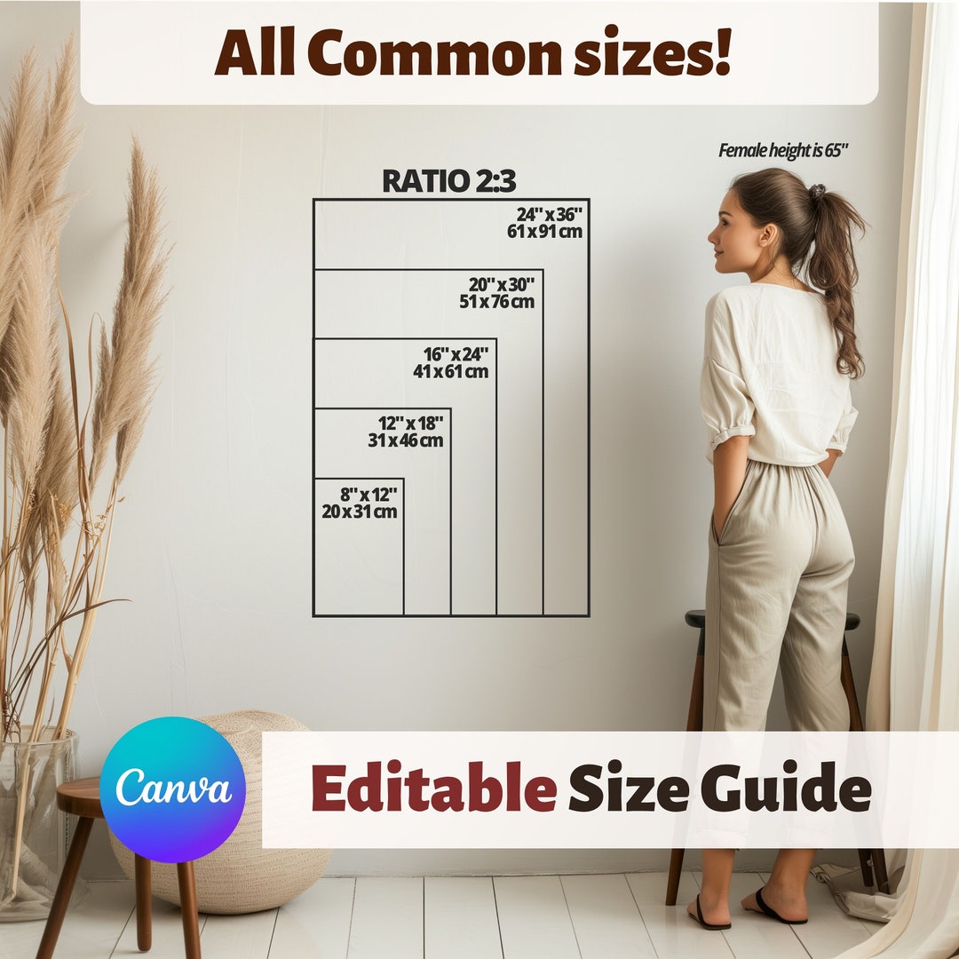 Editable Wall Art Size Guide | Canva Size Guide | Print Size Guide ...