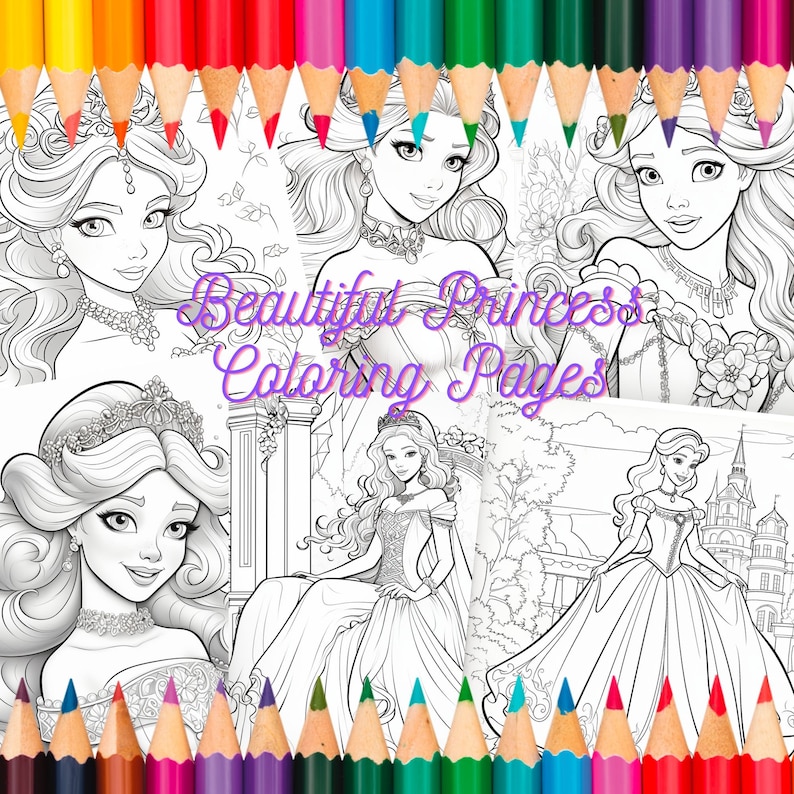Princess Coloring Pages, 12 Printable Designs (PDF Download) - Etsy