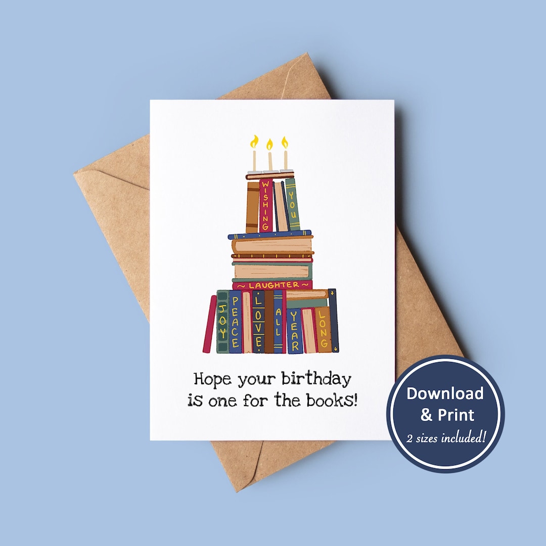 Printable Book Cake Birthday Card | Digital Greeting Card | Instant ...