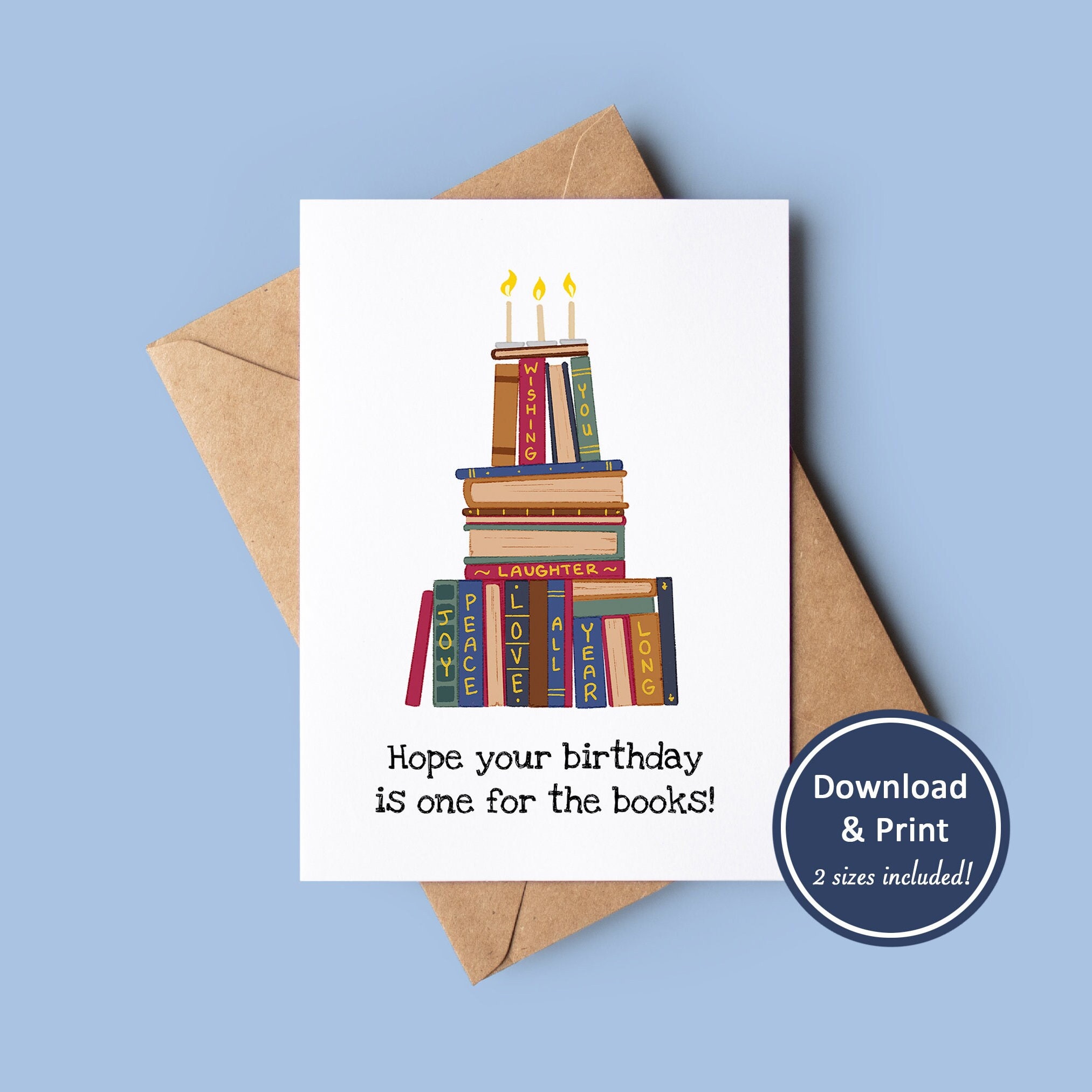 Printable Book Cake Birthday Card | Digital Greeting Card | Instant ...