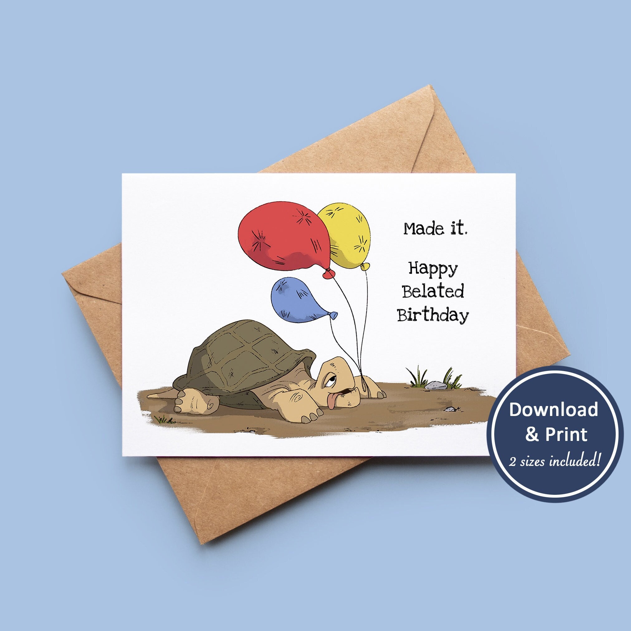 Printable Tortoise Belated Birthday Card | Digital Greeting Card ...
