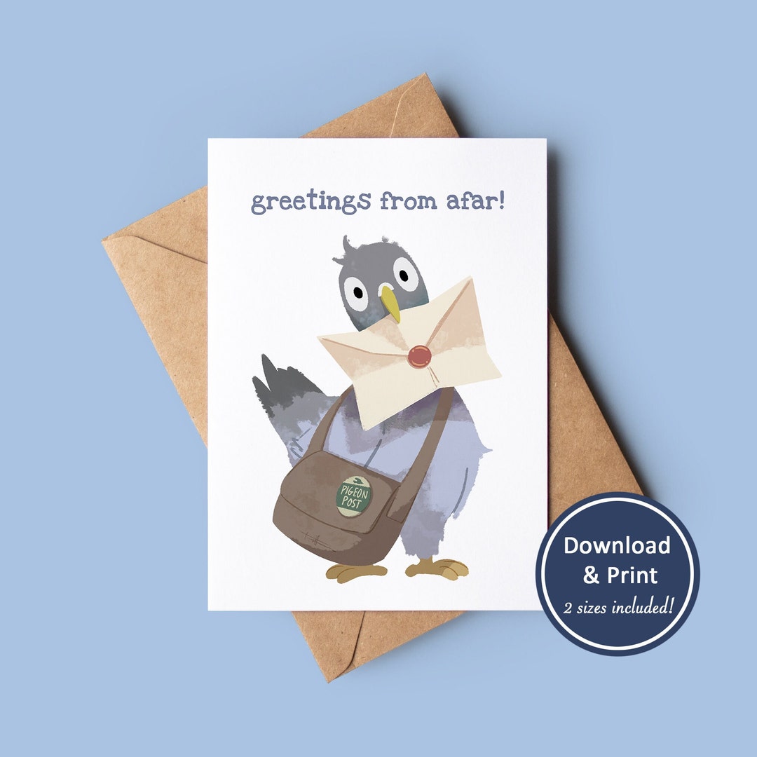 Printable Pigeon Hello Card | Friendship Card | Digital Greeting Card ...