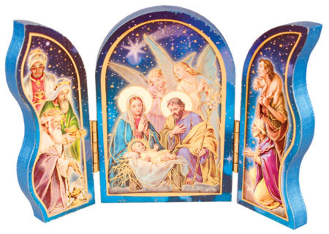 Nativity Triptych Wood With Gold Highlights - Etsy