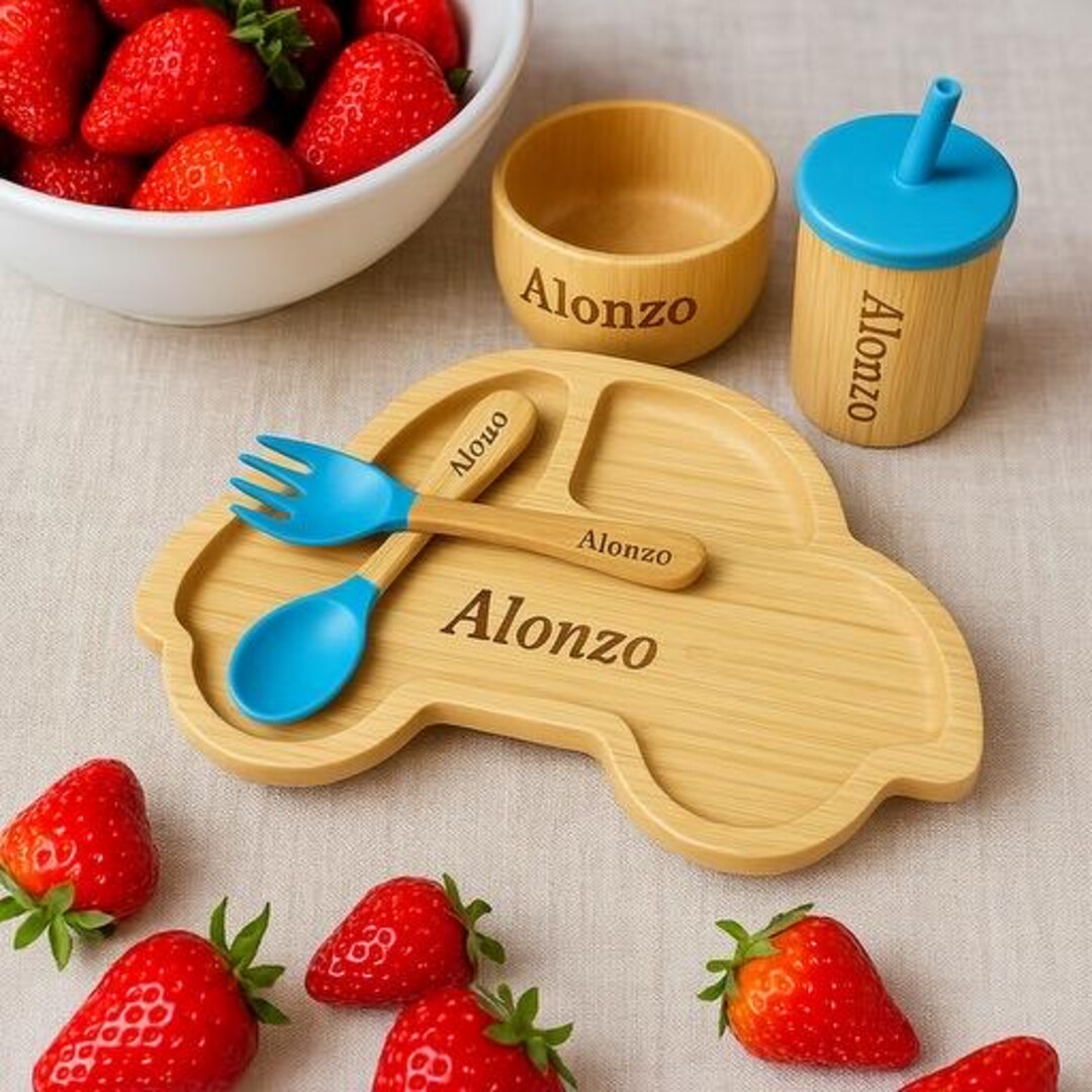 Personalized Baby Feeding Set Bamboo Dinnerware for Babies and Toddlers ...