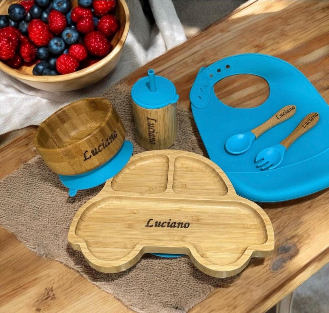 Baby Feeding Set Bamboo Dinnerware for Babies and Toddlers Baby Suction ...