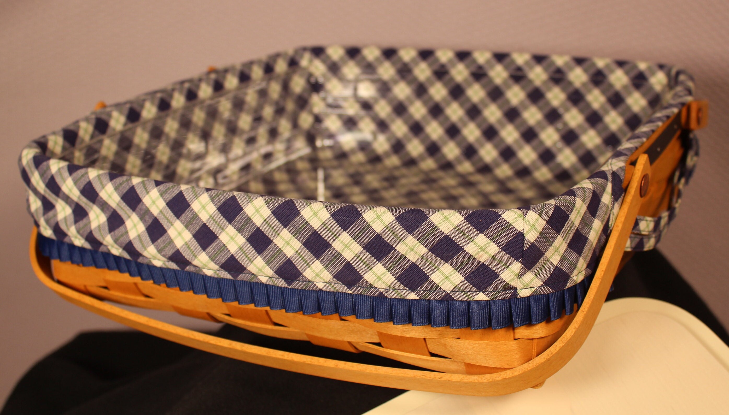 NEW Longaberger Blue Ribbon Pie Basket, Includes Protector, Blue Plaid ...