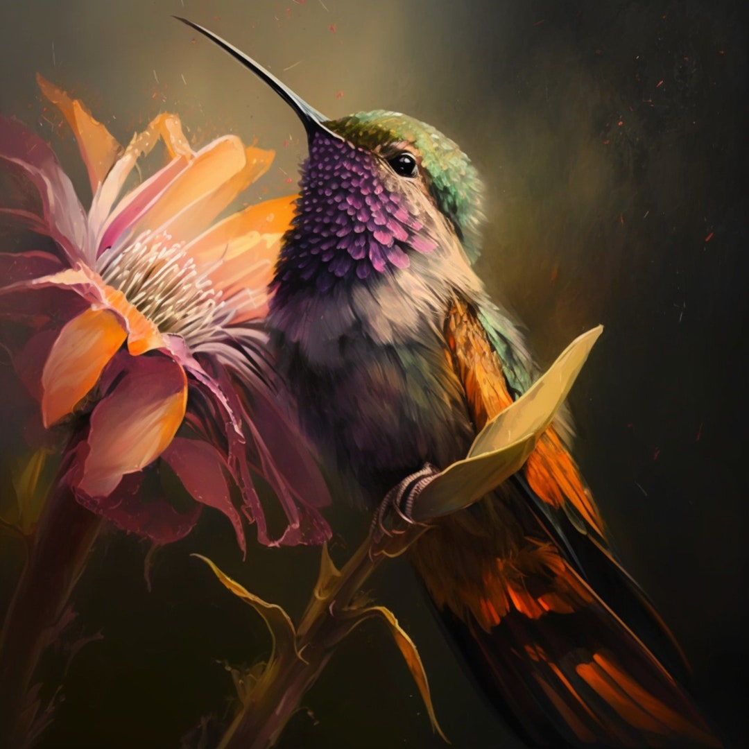 Hummingbird Oil Painting, Downloadable Wall Art, - Etsy