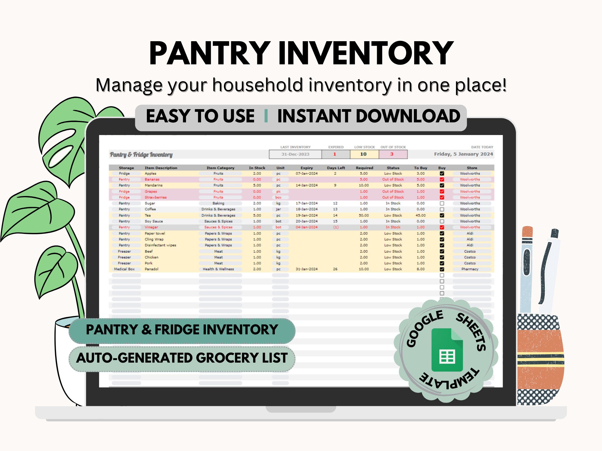 Pantry Inventory Tracker Spreadsheet Google Sheets Automatic Grocery ...