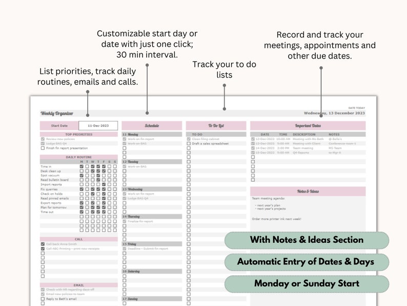 Weekly Office Organizer Employee Work Schedule Weekly Office - Etsy