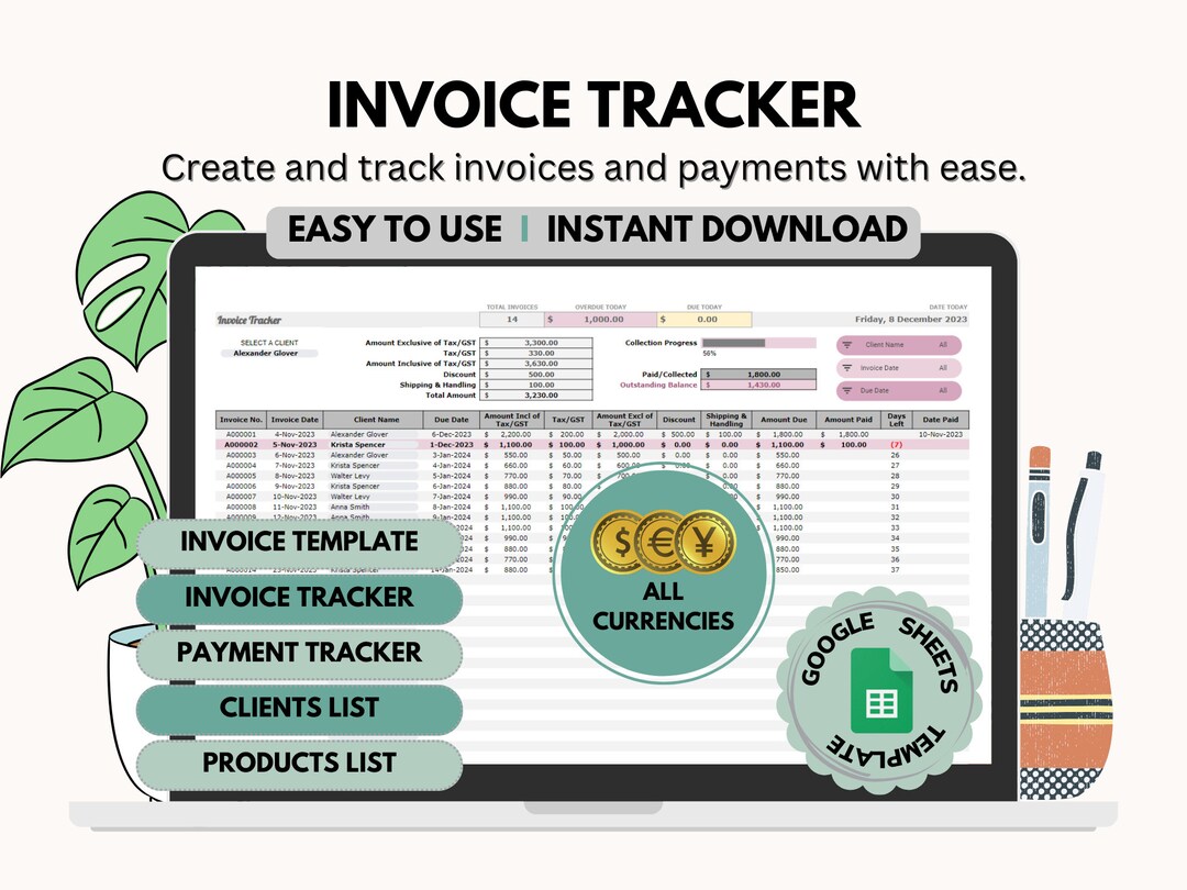 Invoice Tracker, Printable Invoice Template, Payment Tracker, Business ...