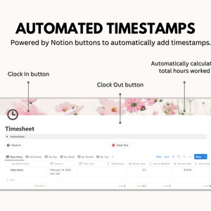 Automated Timesheet Notion Template, Weekly Timesheet, Clock in Clock Out Tracker, Work Time ...