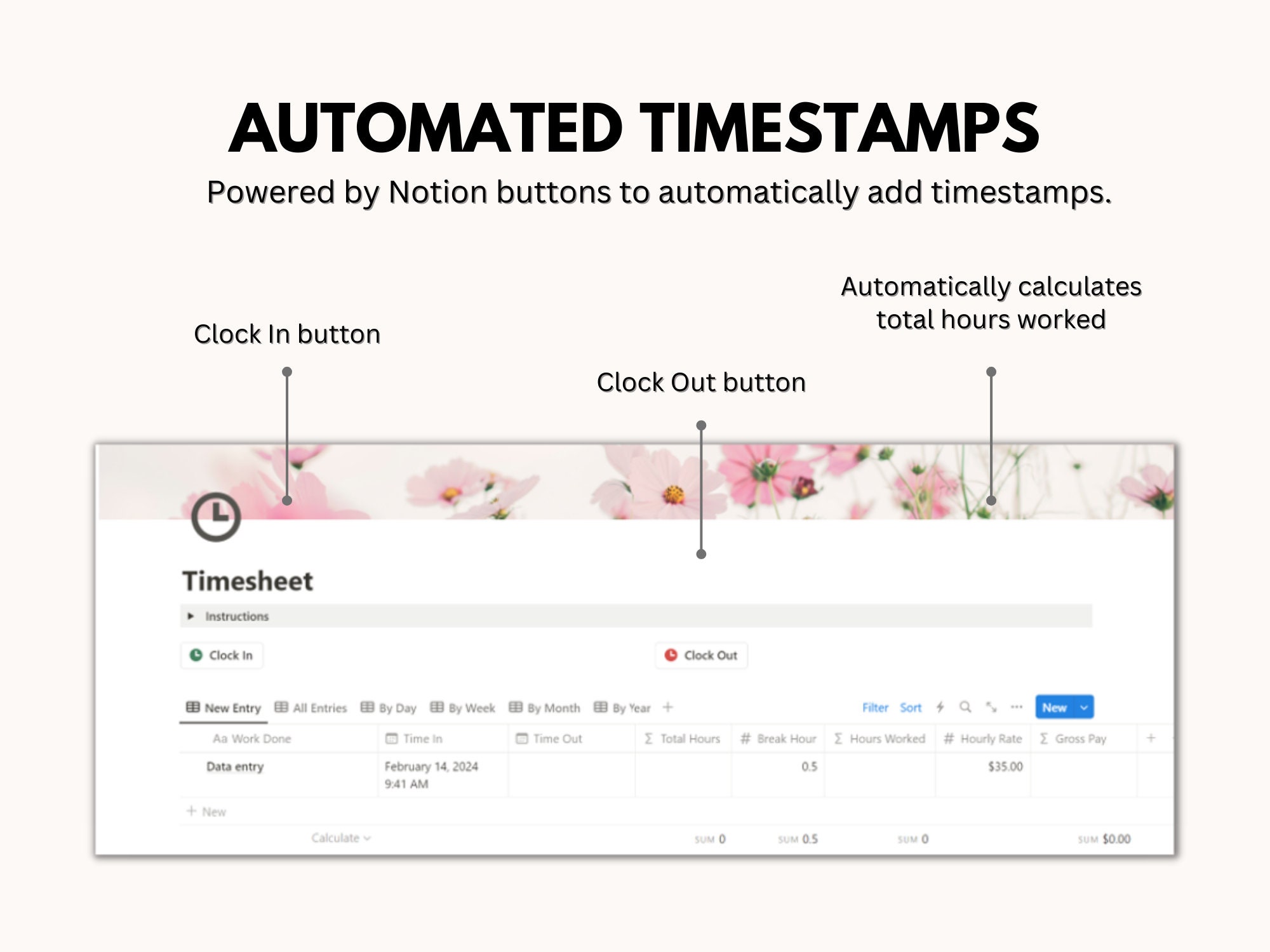 Automated Timesheet Notion Template, Weekly Timesheet, Clock in Clock Out Tracker, Work Time ...