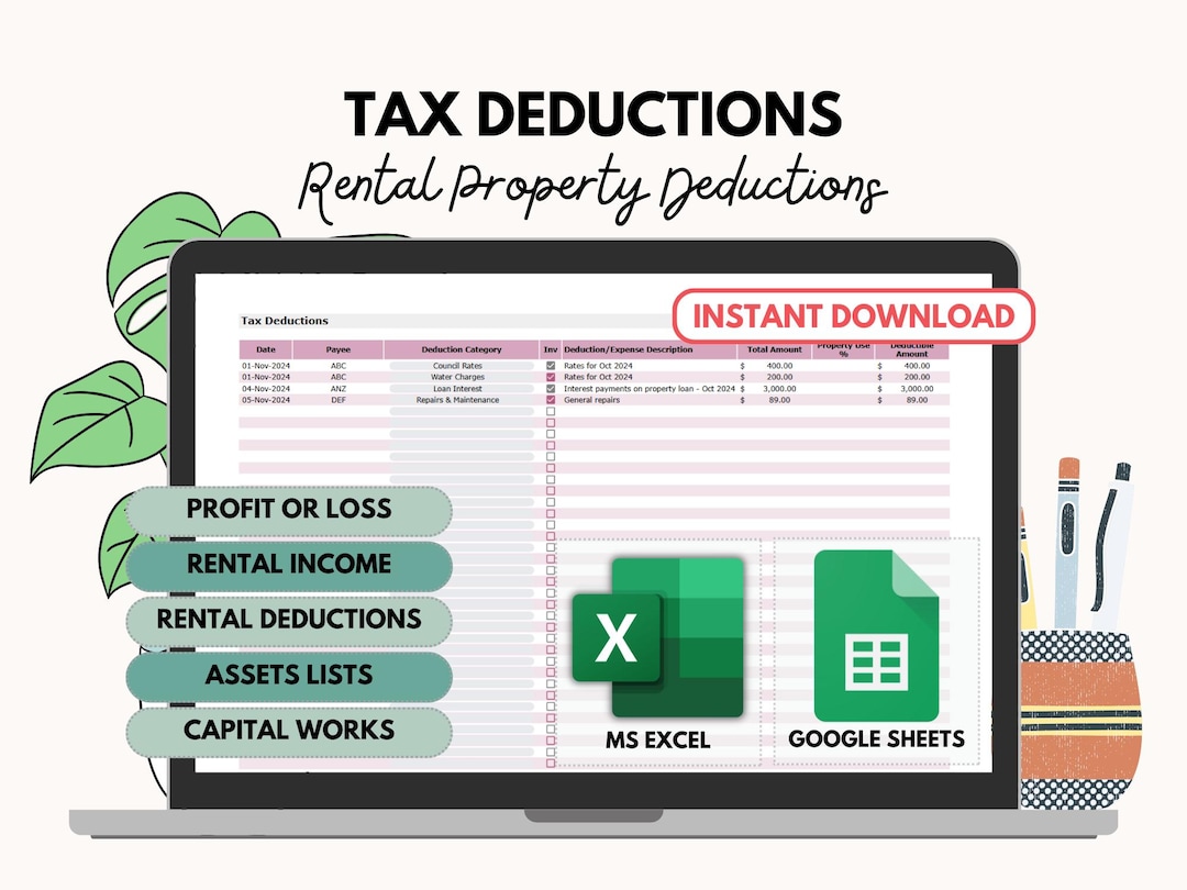 Tax Deduction Tracker Spreadsheet for Rental Property - Track ...