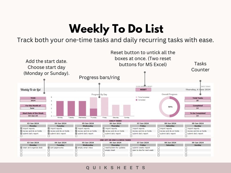 Weekly To-do List Template Spreadsheet Google Sheets, Weekly & Daily ...