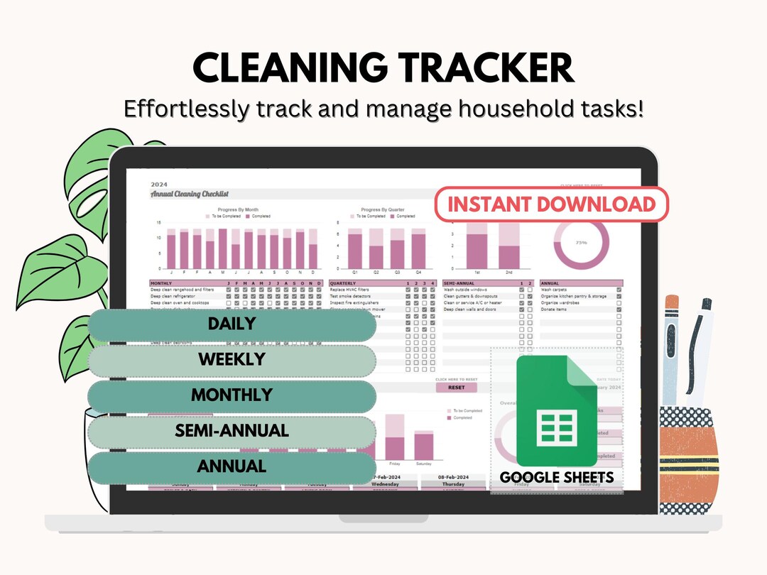 Cleaning Checklist Tracker, Editable Chore Chart - Google Sheets ...