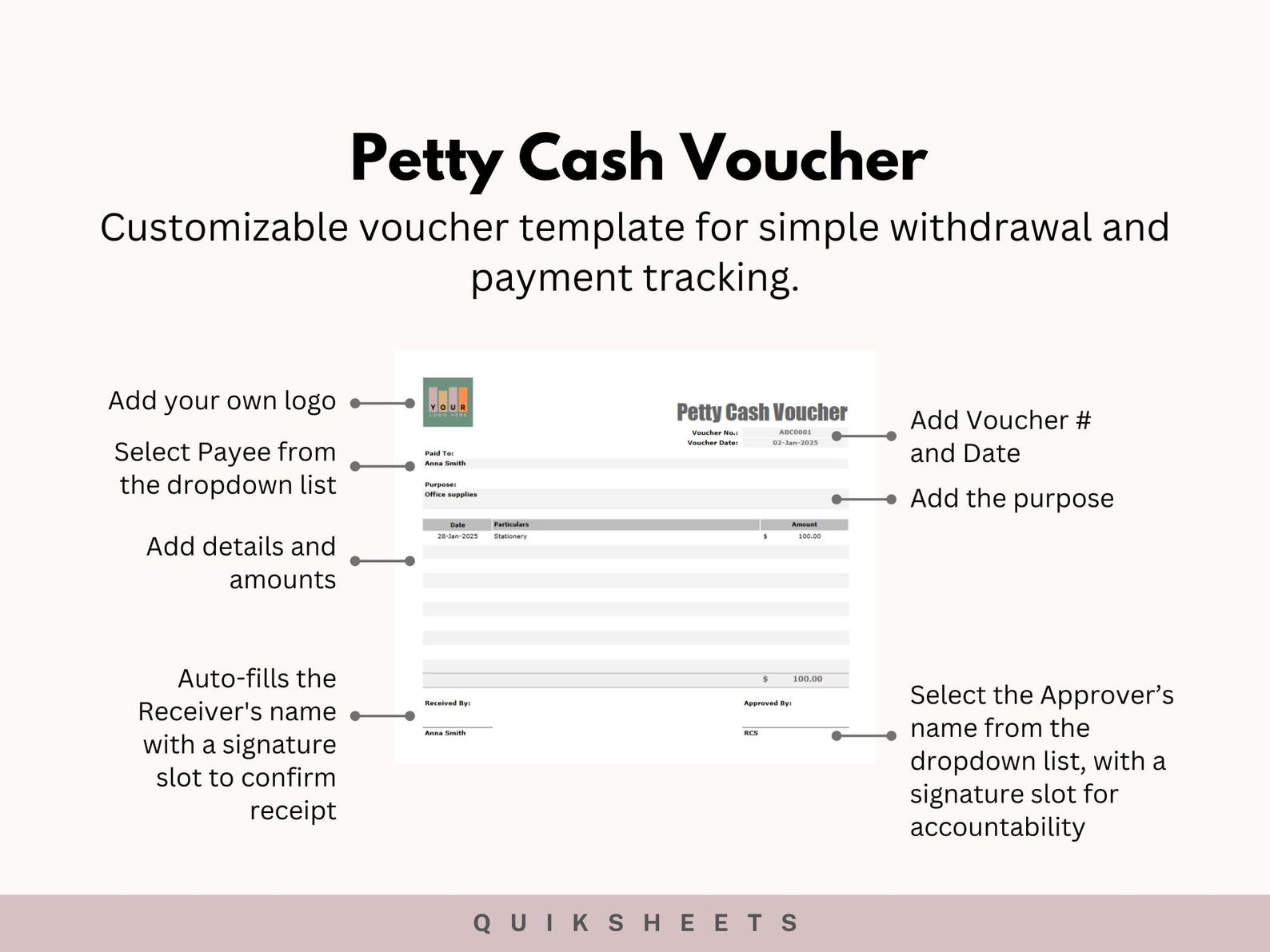 Petty Cash Fund Template | Liquidation and Expense Tracking Spreadsheet ...