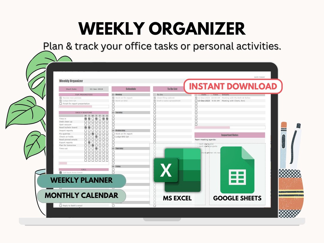 Weekly Office Planner Organizer - Streamline Tasks, Events ...