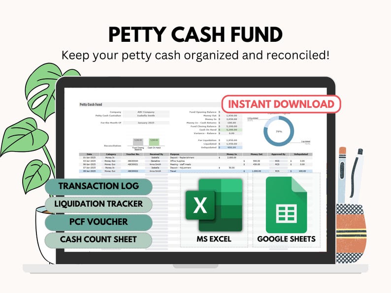 Petty Cash Fund Template | Liquidation and Expense Tracking Spreadsheet ...