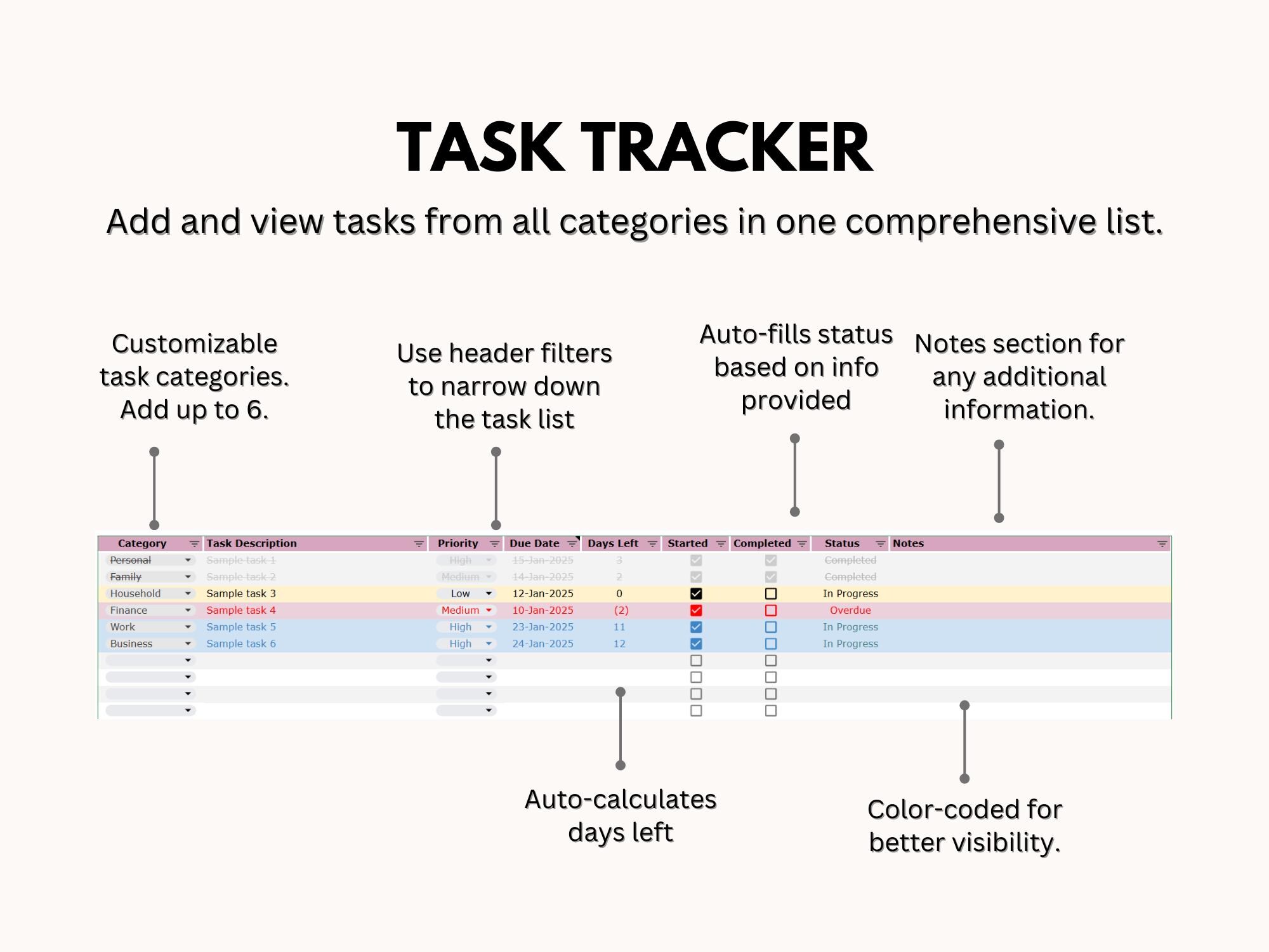 Task Tracker, to Do List Tracker - Google Sheets and Excel Templates ...