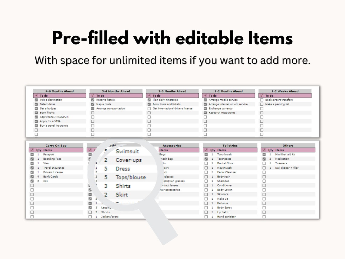 Travel Planner Spreadsheet Google Sheets, Travel to Do List, Travel ...