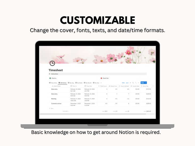 Automated Timesheet Notion Template, Weekly Timesheet, Clock in Clock Out Tracker, Work Time ...