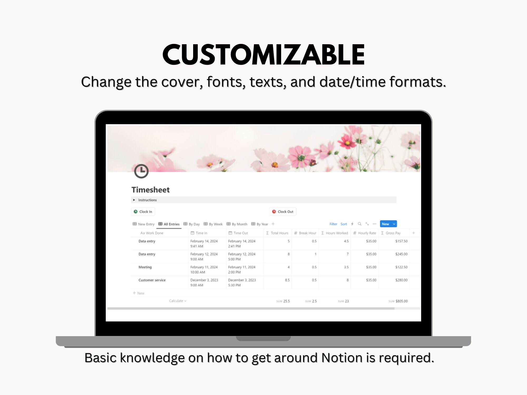Automated Timesheet Notion Template, Weekly Timesheet, Clock in Clock Out Tracker, Work Time ...