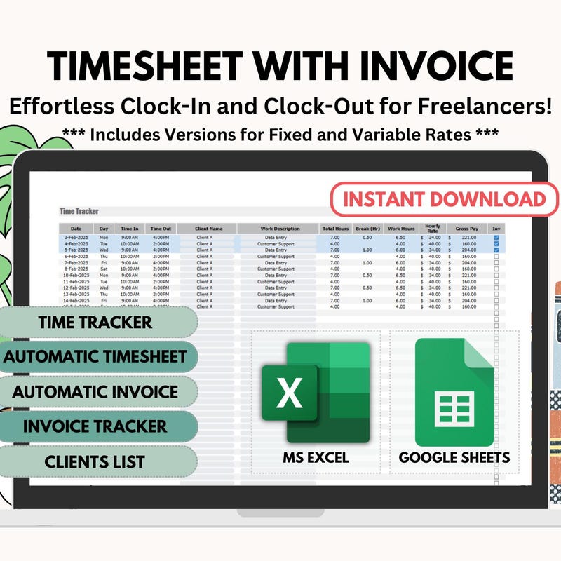 Timesheet Invoice Excel - Etsy UK