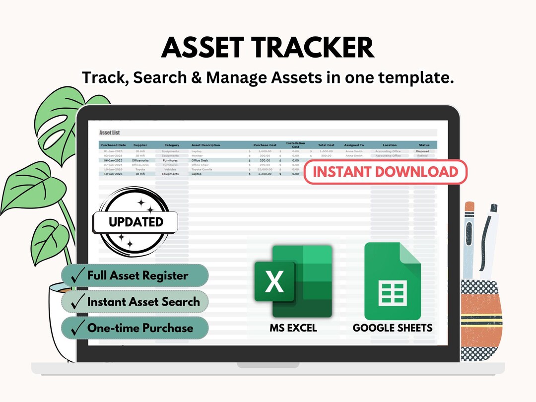 Asset Tracker Spreadsheet | Asset Management Template for Google Sheets ...