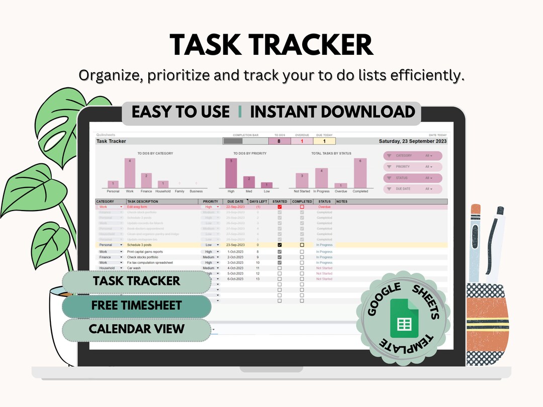 Task Tracker Google Sheets With Calendar View to Do List Task - Etsy ...