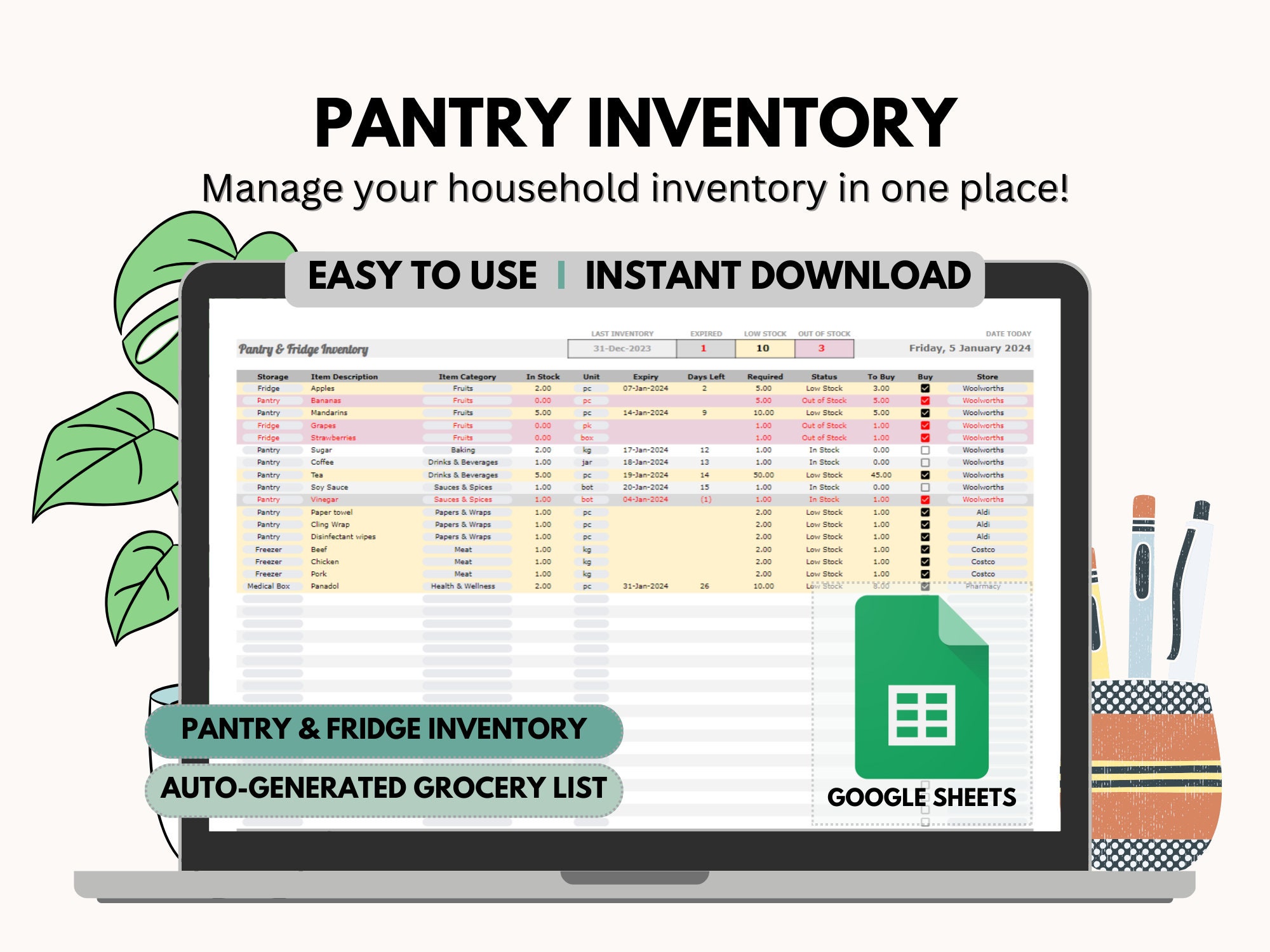 Pantry Inventory Tracker Spreadsheet Google Sheets Automatic Grocery ...