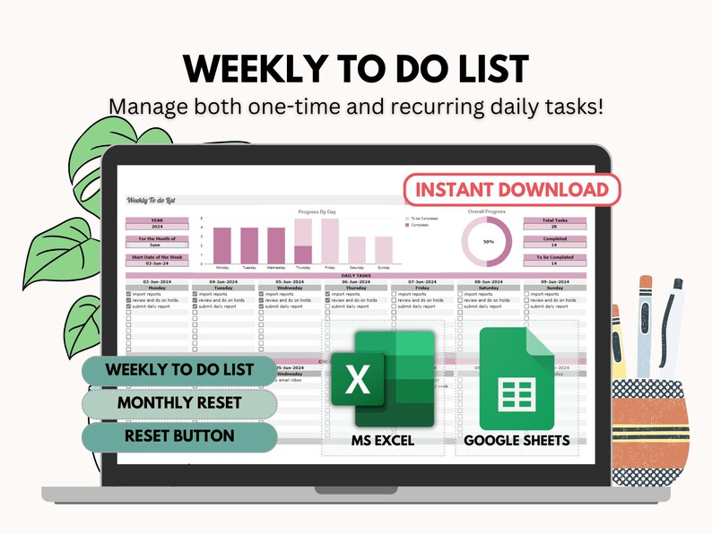 Weekly To-do List Template Spreadsheet Google Sheets, Weekly & Daily ...