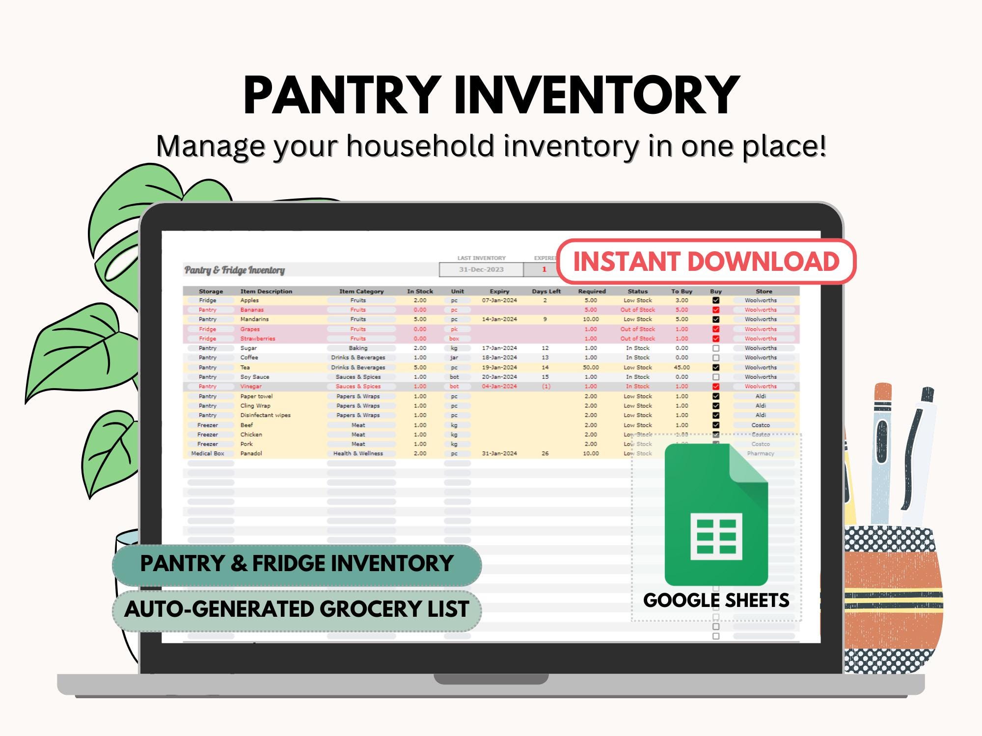 Pantry Fridge Inventory Tracker & Automatic Grocery List - Google ...