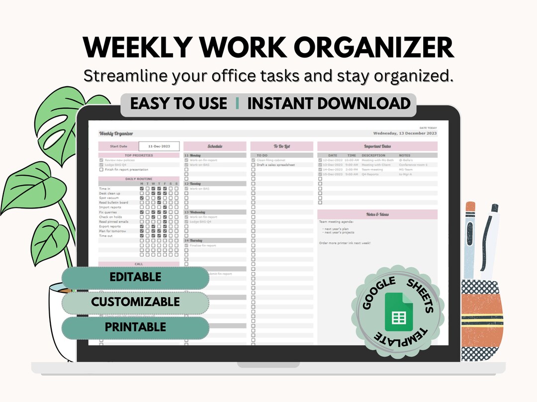 Weekly Office Organizer Employee Work Schedule Weekly Office - Etsy