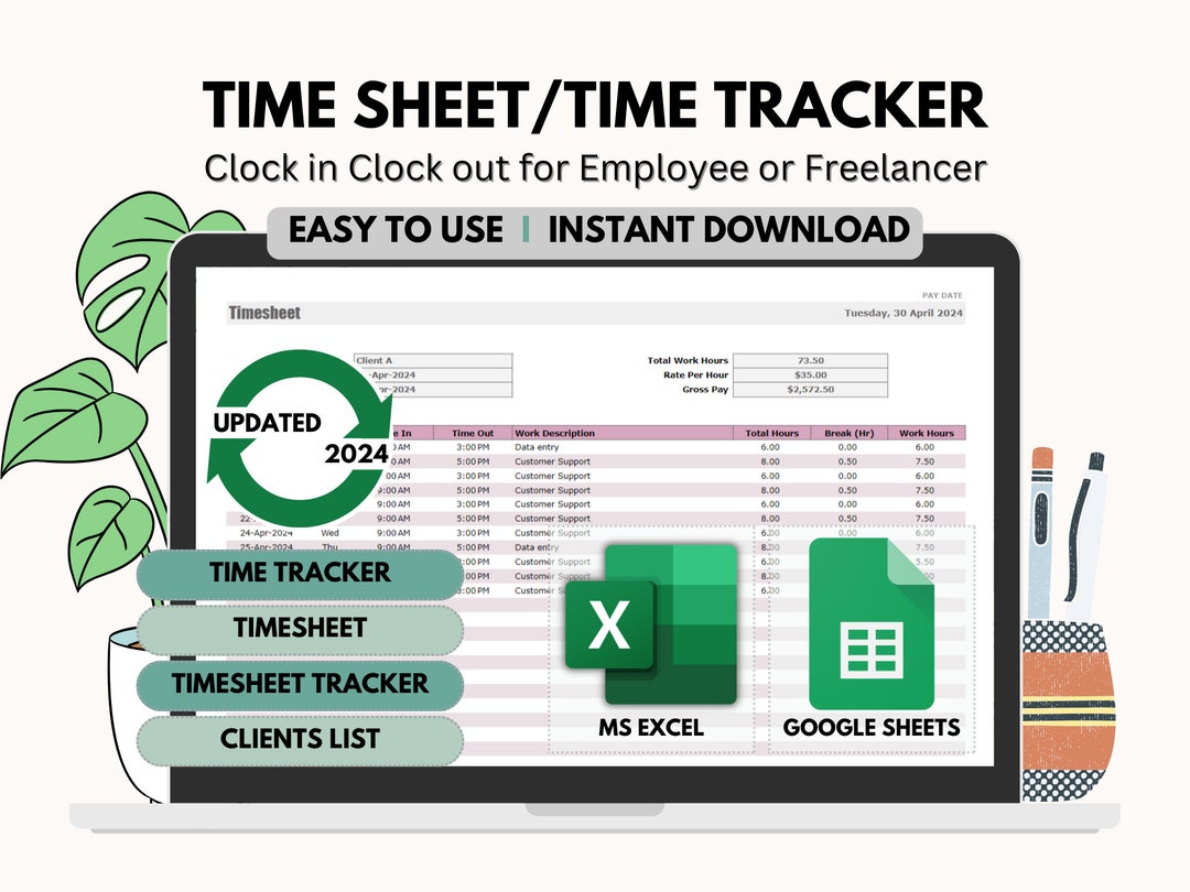 Weekly Timesheet, Clock in Clock Out Tracker, Employee Time Tracker ...